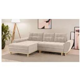 Ecksofa Home Affaire "Ahrdorf mit Bettfunktion und Bettkasten, Ma&szlig;e: B/H/T 268/86/175 cm", beige, B:268cm H:86cm T:175cm, 100% Polyester, Sofas, Ecksofa, L-Form mit 3 R&uuml;ckenkissen und moderne gerundete Armlehnen