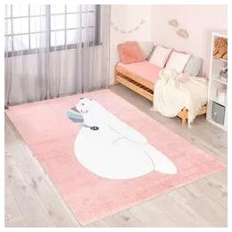 Kinderteppich Carpet City "ANIME921", rosa, B:80cm H:11mm L:150cm, Polypropylen (PP), Teppiche, Kinderteppich, Kinderzimmer Teppich Modern mit Mond, Blumen, Wolken, Creme, Multi