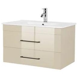 Waschtisch Welltime "Florenz Badm&ouml;bel Badschrank mit Waschbecken", beige (cashmere, cashmere), B:81cm H:50cm T:46cm, MDF, Waschtische, Waschtisch, Waschplatz mit 2 Ausz&uuml;gen und Softclose Breite 80cm