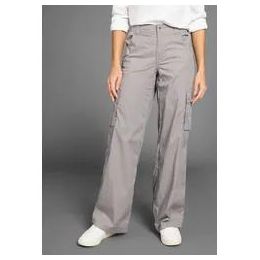Cargohose Kangaroos, Damen, Gr. 36, N-Gr, grau, Web, Obermaterial: 50% Baumwolle, 46% Polyamid, 4% Elasthan, kontrastfarbene Details, unifarben, comfort fit lang, Hosen Cargohose, Wide-Leg mit Cargotaschen