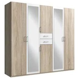 Kleiderschrank wimex "Diver Dreht&uuml;renschrank mit Spiegel, 180, 225 o. 270cm breit", wei&szlig; (struktureichefb hell, wei&szlig;, griffe alu), B:225cm H:207cm T:58cm, Schr&auml;nke, Kleiderschrank, Bestseller Schlafzimmerschrank wahlweise 3 Innenausstattungen, Topseller