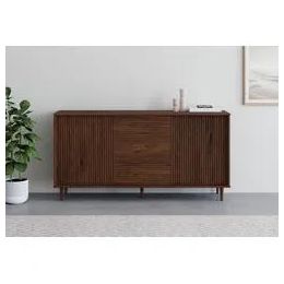 Sideboard OTTO HOME "Malmedy Front mit gefr&auml;sten Rillen", braun, B:160cm H:80cm T:38cm, FSC-zertifiziertes Massivholz, MDF, Sideboards, Sideboard, Kommode aus massivem Kiefernholz, Push-to-open, Breite 160 cm