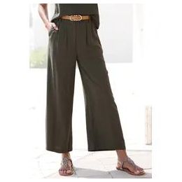 Bundfaltenhose Lascana, Damen, Gr. 44, N-Gr, gr&uuml;n (khaki), Web, Obermaterial: 85% Viskose, 15% Leinen, unifarben, figurumspielend lang, Hosen, mit Taschen und Knopfdetail, weites Bein, Leinenhose, Sommerhose, Topseller