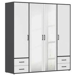 Dreht&uuml;renschrank Rauch "Kleiderschrank Schrank Garderobe W&auml;scheschrank VOYAGER", grau (graumetallic, alpinwei&szlig;), B:187cm H:194cm T:53cm, Holzwerkstoff, Schr&auml;nke, Dreht&uuml;renschrank, mit modernen Griffen in Graumetallic, inkl. Schubk&auml;sten und Spiegel