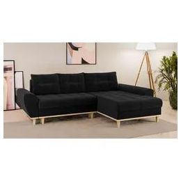 Ecksofa Home Affaire "Ahrdorf mit Bettfunktion und Bettkasten, Ma&szlig;e: B/H/T 268/86/175 cm", schwarz, B:268cm H:86cm T:175cm, 100% Polyester, Sofas, Ecksofa, L-Form mit 3 R&uuml;ckenkissen und moderne gerundete Armlehnen