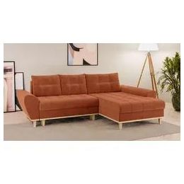 Ecksofa Home Affaire "Ahrdorf mit Bettfunktion und Bettkasten, Ma&szlig;e: B/H/T 268/86/175 cm", rot (ziegelrot), B:268cm H:86cm T:175cm, 100% Polyester, Sofas, Ecksofa, L-Form mit 3 R&uuml;ckenkissen und moderne gerundete Armlehnen