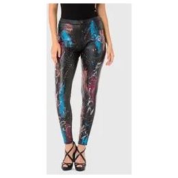 Cipo & Baxx Leggings CIPO & BAXX "Hose", Damen, Gr. 27, Normalgr&ouml;&szlig;en, schwarz, 95% Baumwolle, 5% Elasthan, bedruckt, figurumspielend lang, Hosen Leggings, mit extravaganten Print