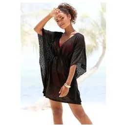 Longbluse Lascana, Damen, Gr. 46, schwarz, Spitze, Obermaterial: 95% Polyester, 5% Elasthan, transparent, unifarben, figurumspielend Po-bedeckend, tiefer V-Ausschnitt, Fledermaus&auml;rmel, Blusen Longbluse, aus Lochspitze, lockeres Blusenkleid, Tunika