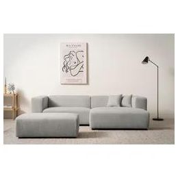 Polsterecke Home Affaire "BAKELS, Ecksofa-Set mit Hocker, L-Form mit Schlaffunktion", grau (hellgrau), B:267cm H:66cm T:163cm, Sofas, Ecksofa-Set (incl. Hocker) im trendigen Megacord