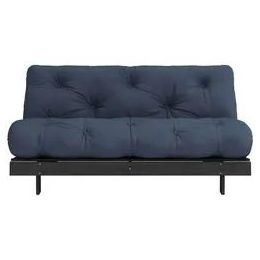 Daybett KARUP DESIGN "Roots Sofa Bed, Schlafsofa, Daybett, Bettfunktion, FSC-Massivholz", blau (navy), B:160cm H:85cm, Bezug: 80% Baumwolle, 20% Polyester, Daybetten, Inkl. Futonmatratze. Mehrere Gr&ouml;&szlig;en & Farben, Made in Europe