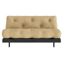 Daybett KARUP DESIGN "Roots Sofa Bed, Schlafsofa, Daybett, Bettfunktion, FSC-Massivholz", gelb (wheat beige), B:160cm H:85cm, Bezug: 80% Baumwolle, 20% Polyester, Daybetten, Inkl. Futonmatratze. Mehrere Gr&ouml;&szlig;en & Farben, Made in Europe