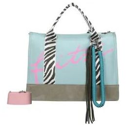 Schultertasche Fritzi aus Preussen "Summer Zebra Safari", Damen, Gr. B/H/T: 40cm x 29,5cm x 40cm, gr&uuml;n, Baumwollmischung, mehrfarbig, Taschen Schultertasche, mit abnehmbarer Kordel