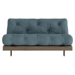 Daybett KARUP DESIGN "Roots Sofa Bed, Schlafsofa, Daybett, Bettfunktion, FSC-Massivholz", blau (petrol blau), B:160cm H:85cm, Bezug: 80% Baumwolle, 20% Polyester, Daybetten, Inkl. Futonmatratze. Mehrere Gr&ouml;&szlig;en & Farben, Made in Europe