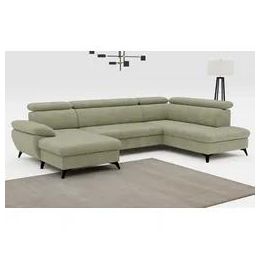 Wohnlandschaft COTTA "Hudson U-Form, B: 324 cm", gr&uuml;n, B:324cm H:100cm T:207cm, Sofas, Wohnlandschaft, mit Kopfteilverstellung, optional Bettfunktion & Bettkasten