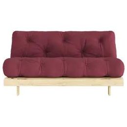 Daybett KARUP DESIGN "Roots Sofa Bed, Schlafsofa, Daybett, Bettfunktion, FSC-Massivholz", rot (bordeaux), B:160cm H:85cm, Bezug: 80% Baumwolle, 20% Polyester, Daybetten, Inkl. Futonmatratze, aus FSC-Kiefer, in mehreren Farben erh&auml;ltlich