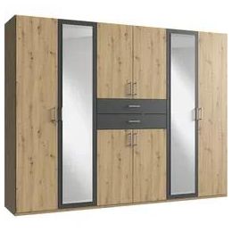 Kleiderschrank wimex "Diver Dreht&uuml;renschrank mit Spiegel, 180, 225 o. 270cm breit", grau (artisan eiche, graphit, griffe alu), B:270cm H:207cm T:58cm, Schr&auml;nke, Kleiderschrank, Bestseller Schlafzimmerschrank wahlweise 3 Innenausstattungen, Topseller