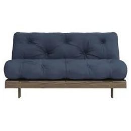 Daybett KARUP DESIGN "Roots Sofa Bed, Schlafsofa, Daybett, Bettfunktion, FSC-Massivholz", blau (navy), B:160cm H:85cm, Bezug: 80% Baumwolle, 20% Polyester, Daybetten, Inkl. Futonmatratze. Mehrere Gr&ouml;&szlig;en & Farben, Made in Europe