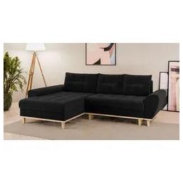 Ecksofa Home Affaire "Ahrdorf mit Bettfunktion und Bettkasten, Ma&szlig;e: B/H/T 268/86/175 cm", schwarz, B:268cm H:86cm T:175cm, 100% Polyester, Sofas, Ecksofa, L-Form mit 3 R&uuml;ckenkissen und moderne gerundete Armlehnen