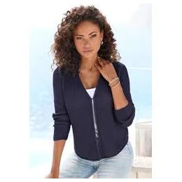 Strickjacke Vivance, Damen, Gr. 32/34, blau (marine), Strick, Obermaterial: 100% Polyacryl, unifarben, figurumspielend, tiefer V-Ausschnitt, Strickjacken Strickjacke, mit Haken-Verschluss