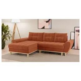Ecksofa Home Affaire "Ahrdorf mit Bettfunktion und Bettkasten, Ma&szlig;e: B/H/T 268/86/175 cm", rot (ziegelrot), B:268cm H:86cm T:175cm, 100% Polyester, Sofas, Ecksofa, L-Form mit 3 R&uuml;ckenkissen und moderne gerundete Armlehnen
