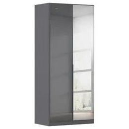 Dreht&uuml;renschrank OTTO HOME "Kleiderschrank Kleiderschr&auml;nke Schrank Garderobe AGORDO mit Glasfront", grau (graumetallic, glas basalt), B:91cm H:210cm T:54cm, Holzwerkstoff, Schr&auml;nke, Dreht&uuml;renschrank, durchdachte Innenausstattung, in 8 Breiten und 2 H&ouml;hen MADE IN GERMANY