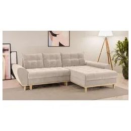 Ecksofa Home Affaire "Ahrdorf mit Bettfunktion und Bettkasten, Ma&szlig;e: B/H/T 268/86/175 cm", beige, B:268cm H:86cm T:175cm, 100% Polyester, Sofas, Ecksofa, L-Form mit 3 R&uuml;ckenkissen und moderne gerundete Armlehnen