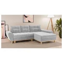 Ecksofa Home Affaire "Ahrdorf mit Bettfunktion und Bettkasten, Ma&szlig;e: B/H/T 268/86/175 cm", grau (hellgrau), B:268cm H:86cm T:175cm, 100% Polyester, Sofas, Ecksofa, L-Form mit 3 R&uuml;ckenkissen und moderne gerundete Armlehnen