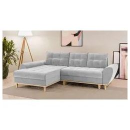 Ecksofa Home Affaire "Ahrdorf mit Bettfunktion und Bettkasten, Ma&szlig;e: B/H/T 268/86/175 cm", grau (hellgrau), B:268cm H:86cm T:175cm, 100% Polyester, Sofas, Ecksofa, L-Form mit 3 R&uuml;ckenkissen und moderne gerundete Armlehnen
