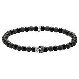 Armband Thomas Sabo "Talisman-Armband Skull/Totenkopf-Motiv" Gr. 21, silber (silberfarben, schwarz, schwarz), Armb&auml;nder, Damen, 21, Silber 925 (recycelt), Armband, mit Obsidian, Zirkonia (synth.)