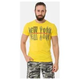 Cipo & Baxx T-Shirt CIPO & BAXX "T-Shirt", Herren, Gr. XL, gelb, 95% Baumwolle, 5% Elasthan, bedruckt, regular fit, Rundhals, Shirts T-Shirt, mit New York-Motiv