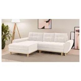 Ecksofa Home Affaire "Ahrdorf mit Bettfunktion und Bettkasten, Ma&szlig;e: B/H/T 268/86/175 cm", beige (creme), B:268cm H:86cm T:175cm, 100% Polyester, Sofas, Ecksofa, L-Form mit 3 R&uuml;ckenkissen und moderne gerundete Armlehnen