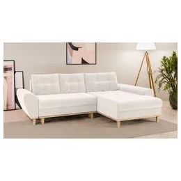 Ecksofa Home Affaire "Ahrdorf mit Bettfunktion und Bettkasten, Ma&szlig;e: B/H/T 268/86/175 cm", beige (creme), B:268cm H:86cm T:175cm, 100% Polyester, Sofas, Ecksofa, L-Form mit 3 R&uuml;ckenkissen und moderne gerundete Armlehnen
