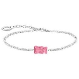 Armband Thomas Sabo "Thomas Sabo x HARIBO: Tennisarmband mit Goldb&auml;r" Gr. 19, rosa (silberfarben, pink, kristallwei&szlig;, pink, kristallwei&szlig;), Armb&auml;nder, Damen, 19, Silber 925 (recycelt), Armband, mit Zirkonia (synth.), Kristallglas