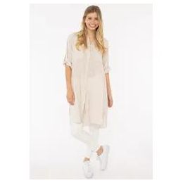 Longbluse Zwillingsherz "Kida", Damen, beige (hellbeige), Web, Obermaterial: 100% Baumwolle, gestreift, comfort fit lang, V-Ausschnitt, Krempel&auml;rmel 1-Knopf-Manschette, Blusen Longbluse, One Size, Streifen, Knopfleiste, Brusttaschen, 3/4-Arm