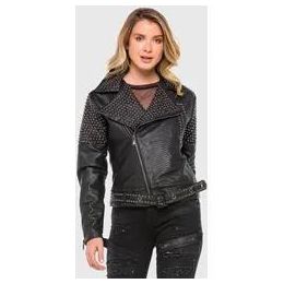 Cipo & Baxx Lederimitatjacke CIPO & BAXX "WJ167", Damen, Gr. M, schwarz, Stoff, 80% Polychlorid, 17% Polyester, 3% Polyurethan, unifarben, regular fit normal, Jacken, aus Kunstleder