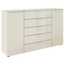 Schubkastenkommode Rauch "Kommode T&uuml;rkommode Sideboard Kombikommode FLIPP mit Glasfront", beige (beige, glas beige (champagner)), B:160cm H:99cm T:42cm, Holzwerkstoff, Sideboards, 2-t&uuml;rig, 5 Schubladen, Soft-Close, Oberboden und Front Glas, 2 Breiten