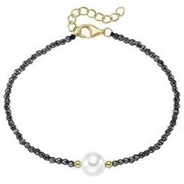 Armband Smart Jewel "mit H&auml;matit-Kugeln + Muschelkern-Perle, Silber 925", grau, Armb&auml;nder, Damen, 19cm, Silber 925 (Sterlingsilber), Armband