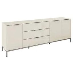 Kombikommode Rauch "Kommode T&uuml;rkommode Sideboard Kombikommode FLIPP mit Glasfront", beige (beige, glas beige (champagner)), B:200cm H:71cm T:42cm, Holzwerkstoff, Sideboards, Kombikommode, 3-t&uuml;rig, 3 Schubladen, Soft-Close-Funktion, Oberboden und Front Glas