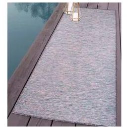 Outdoorteppich Carpet City "PALM 2778", blau (blau, pink), B:80cm H:5mm L:250cm, Polypropylen, Teppiche, Outdoorteppich, L&auml;ufer, Wetterfest & UV-best&auml;ndig, f&uuml;r Balkon, Terrasse, K&uuml;che, flach