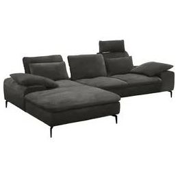 Ecksofa W.Schillig "valentinoo, Designsofa, bequem, elegant und zeitlos, L-Form", grau (graphit z73), B:299cm H:83cm T:178cm, Longlife Xtra-Leder Z73: Naturwalkleder der Luxusklasse aus den erlesensten Rohh&auml;uten. Hautst&auml;rke 1, 1 &ndash; 1, 3 mm, Sofas, Ecksofa, inklusive Hocker, mit Sitztiefenverstellung, Breite 299 cm