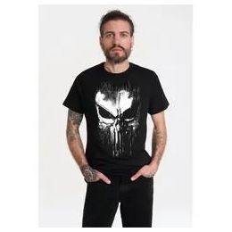 T-Shirt logoshirt "Marvel - Punisher Striped Skull", Herren, Gr. 5XL, schwarz, 100% Baumwolle, unifarben, normal, Rundhals, Shirts T-Shirt, mit coolem Print
