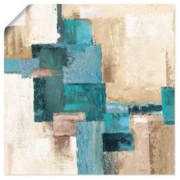 Wandbild Artland "Abstrakte Karos beige-t&uuml;rkis", blau (farbe bild(er): blau), B:40cm H:40cm, Bilder, als Leinwandbild, Poster in verschied. Gr&ouml;&szlig;en