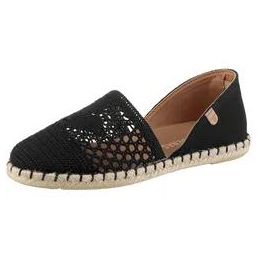 Espadrille VERBENAS "Carmen Crochet-Lino Paris", Damen, Gr. 38, schwarz, Textil, Schuhe Espadrille, Slipper, Sommerschuh, Strandschuh im H&auml;kel-Look