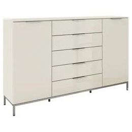 Schubkastenkommode Rauch "Kommode T&uuml;rkommode Sideboard Kombikommode FLIPP mit Glasfront", beige (beige, glas beige (champagner)), B:180cm H:111cm T:42cm, Holzwerkstoff, Sideboards, 2-trg mit 5 Schubladen und Soft-Close-Funktion, Glasfront, 2 Breiten