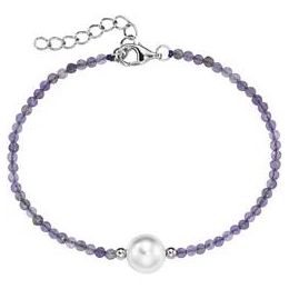 Armband Smart Jewel "mit Edelstein-Kugeln + Muschelkern-Perle, Silber 925", lila, Armb&auml;nder, Damen, 19cm, Silber 925 (Sterlingsilber), Armband