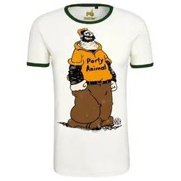 T-Shirt logoshirt "Popeye - Brutus Party Animal", Herren, Gr. XS, gr&uuml;n (wei&szlig;, gr&uuml;n), 100% Baumwolle, unifarben, normal, Rundhals, Shirts T-Shirt, mit trendigem Comic-Print