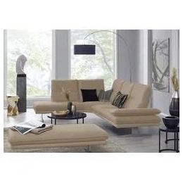 Ecksofa W.Schillig "broadway, Designsofa, mit tollem Sitzkomfort, L-Form", braun (stone z59), B:284cm H:94cm T:224cm, Longlife Xtra-Leder Z59: Glattleder mit modischer Pr&auml;gung. Hautst&auml;rke 0, 9 - 1, 1 mm, Sofas, Ecksofa, Sitztiefenverstellung, Kopfteil- & Seitenteilverstellung, Breite 284cm