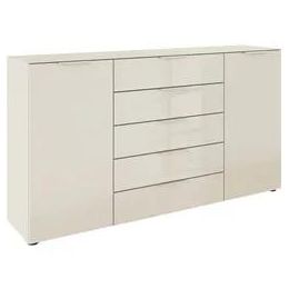 Schubkastenkommode Rauch "Kommode T&uuml;rkommode Sideboard Kombikommode FLIPP mit Glasfront", beige (beige, glas beige (champagner)), B:180cm H:99cm T:42cm, Holzwerkstoff, Sideboards, 2-t&uuml;rig, 5 Schubladen, Soft-Close, Oberboden und Front Glas, 2 Breiten