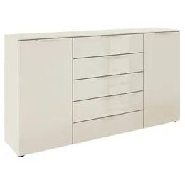 Schubkastenkommode Rauch "Kommode T&uuml;rkommode Sideboard Kombikommode FLIPP mit Glasfront", beige (beige, glas beige (champagner)), B:180cm H:100cm T:42cm, Holzwerkstoff, Sideboards, 2-trg mit 5 Schubladen und Soft-Close, 2 Breiten MADE IN GERMANY