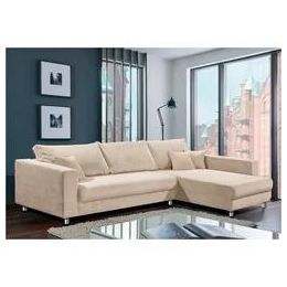 Ecksofa Home Affaire "153", beige, B:252cm H:89cm, 92% Polyester / 8% Nylon, Sofas, Ecksofa, Inkl. Schlaffunktion und gro&szlig;en Strauraum